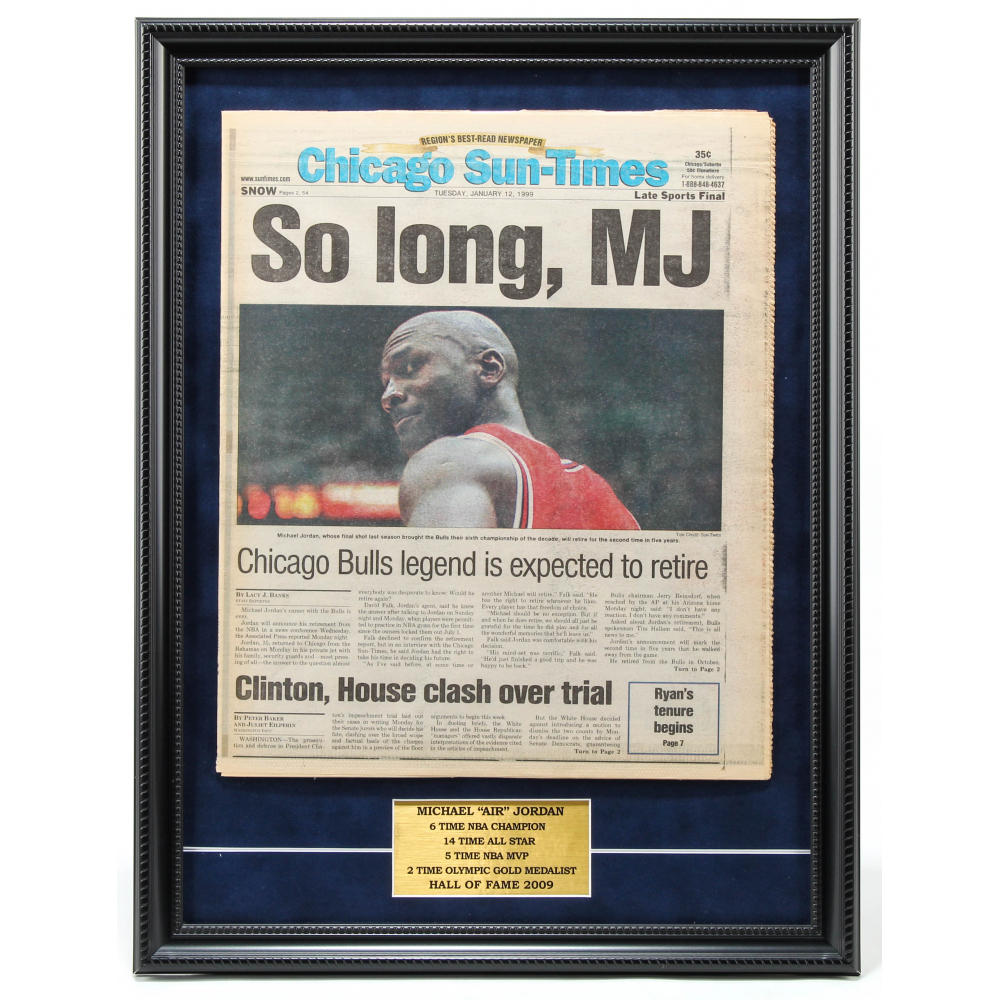 Michael Jordan "Chicago Sun-Times" 16x21 Custom Framed Original Death ...