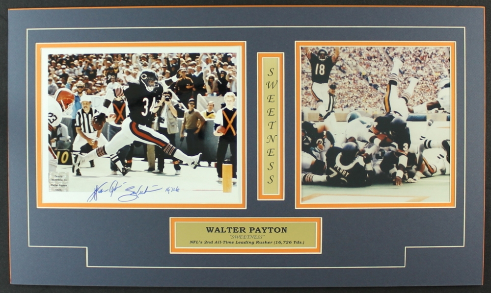 Walter Payton Signed Bears 14x24 Custom Matted Photo Display Inscribed ...