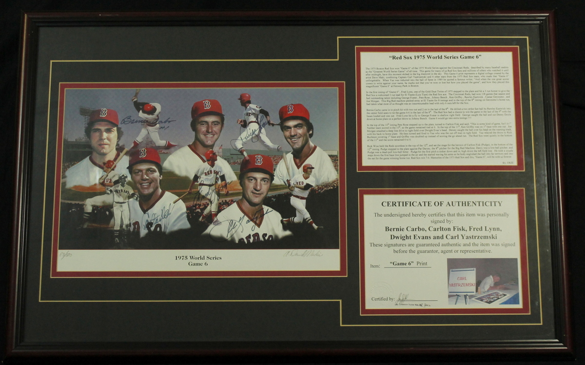 1975 World Series Signed 22x34 Red Sox Custom Framed Display Including ...