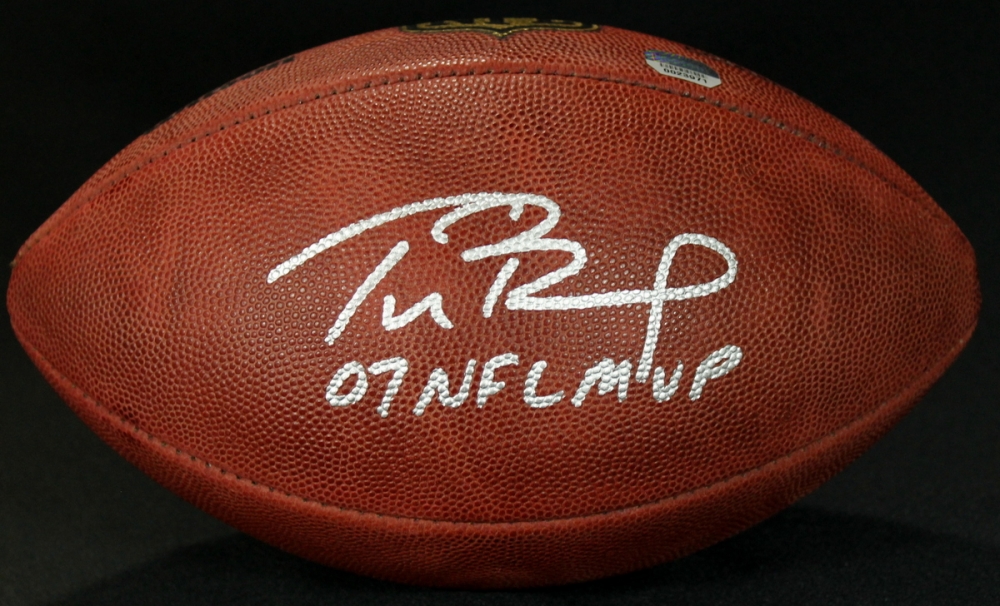 Tom Brady Signed Official NFL Game Ball Inscribed "07 NFL MVP" (Mounted ...