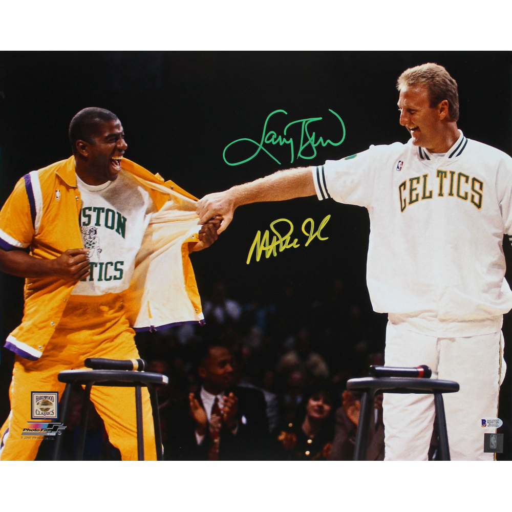 Magic Johnson & Larry Bird Signed 16x20 Photo (Beckett) | Pristine Auction
