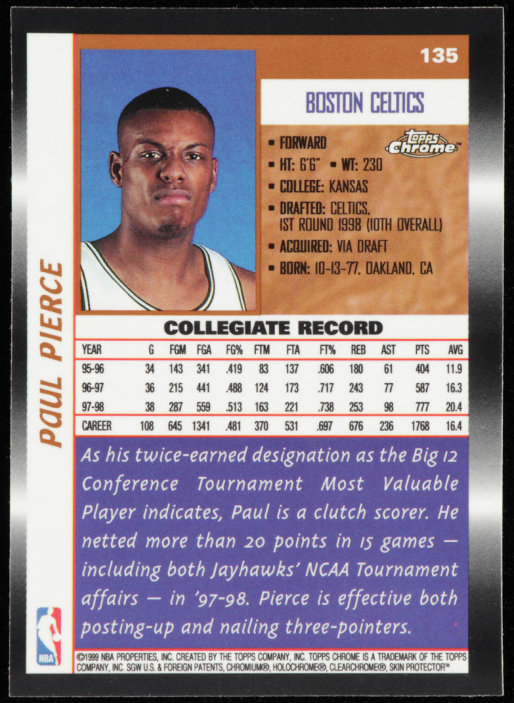 Paul Pierce 1998-99 Topps Chrome #135 RC | Pristine Auction