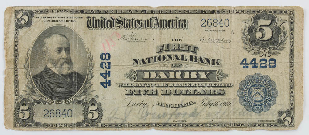 1902 $5 Five-Dollar U.S. National Currency Large-Size Bank Note - The ...