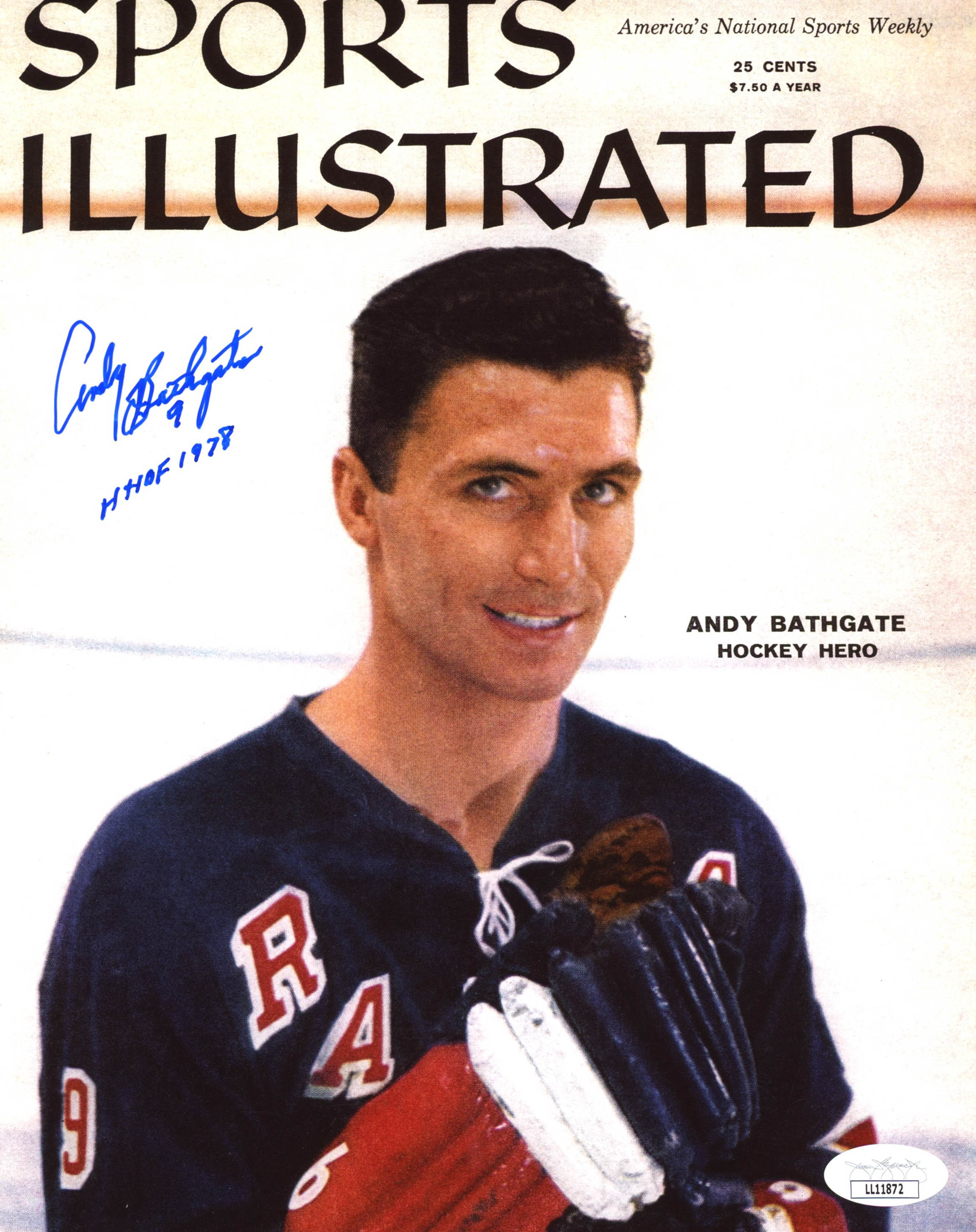 Andy Bathgate Signed Rangers 8x10 Photo Inscribed "HHOF 1978" (JSA COA ...