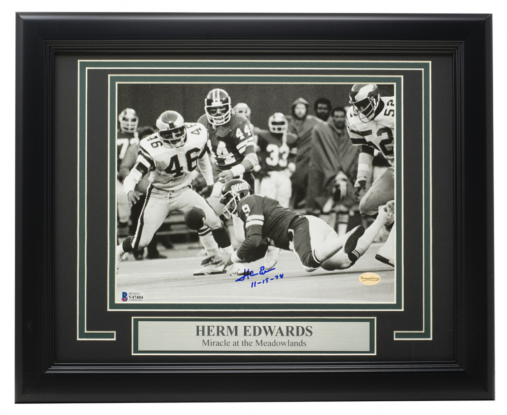 Herm Edwards Signed Eagles 11x14 Custom Framed Photo Display Inscribed ...