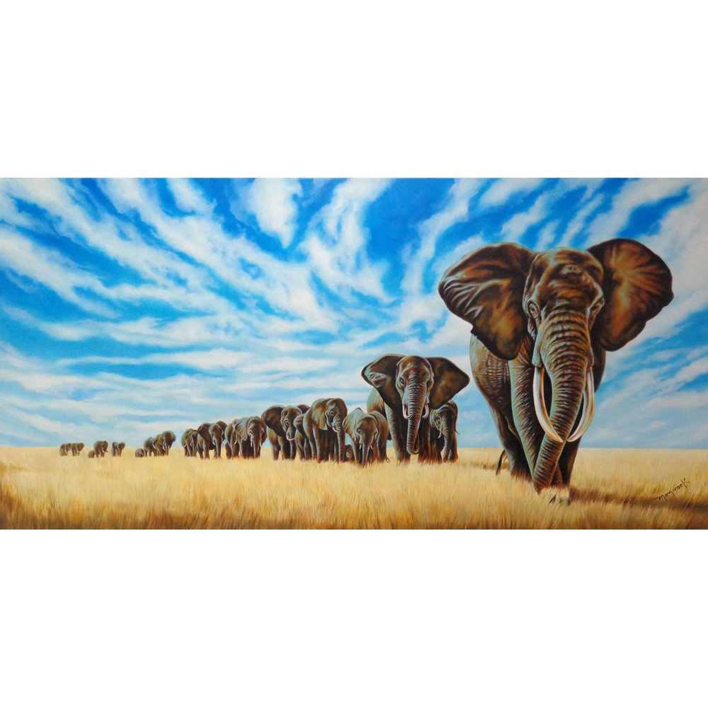 Hector Monroy "The Migration of Giants" 24x47 Oil Painting on Canvas ...