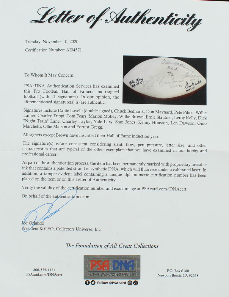 NFL Legends & Stars Football Signed By (21) With Night Train Lane ...