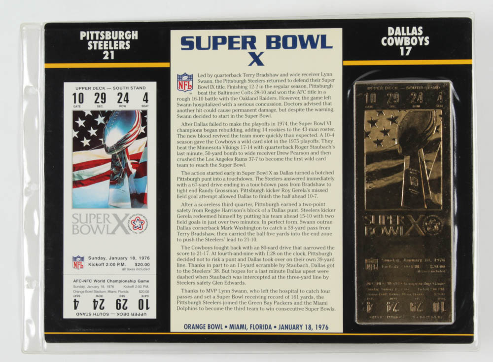 1976 Commemorative Super Bowl X Card with Ticket: Steelers vs Cowboys ...