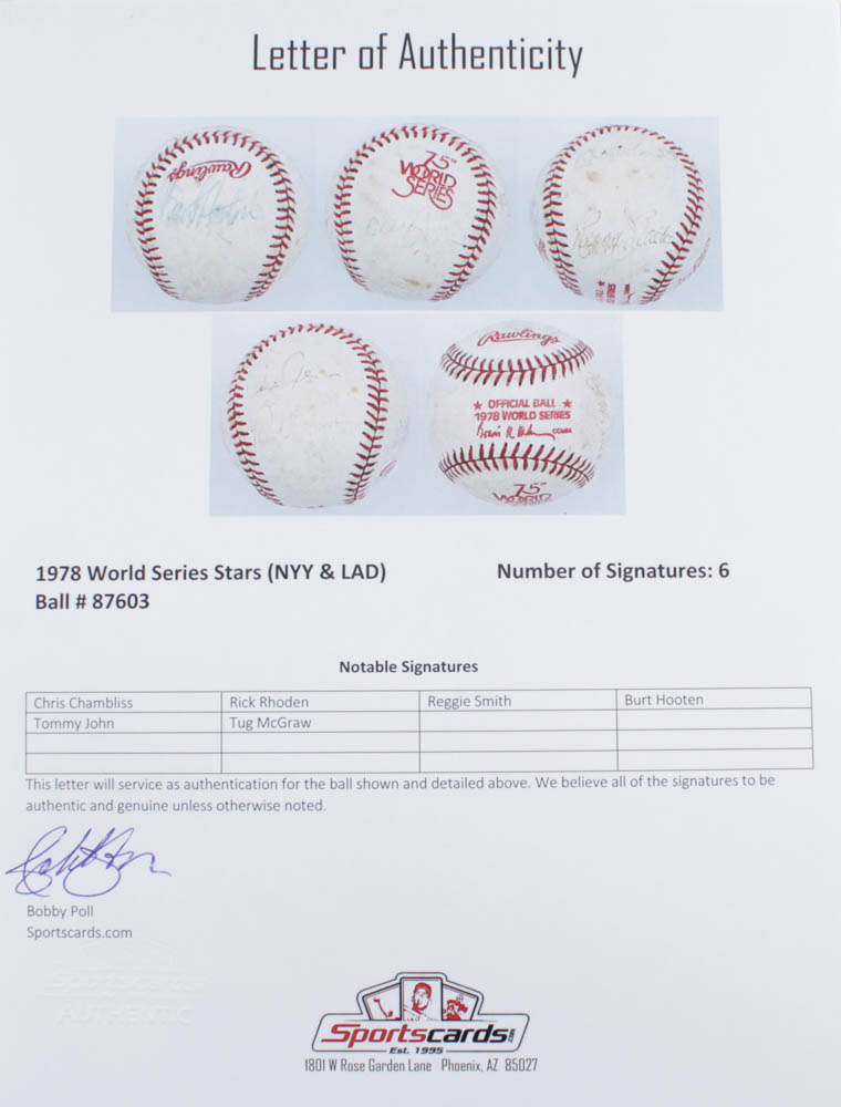 1978 World Series Baseball Team-Signed by (6) With Chris Chambliss ...
