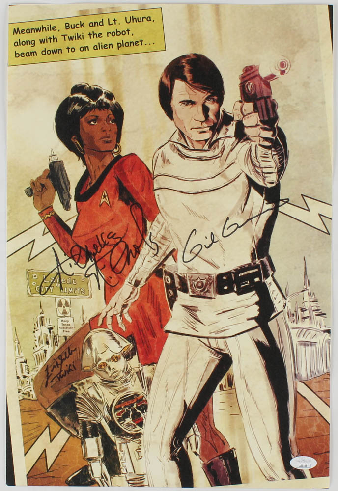 Nichelle Nichols, Felix Silla & Gil Gerard Signed 12x18 Print Inscribed ...