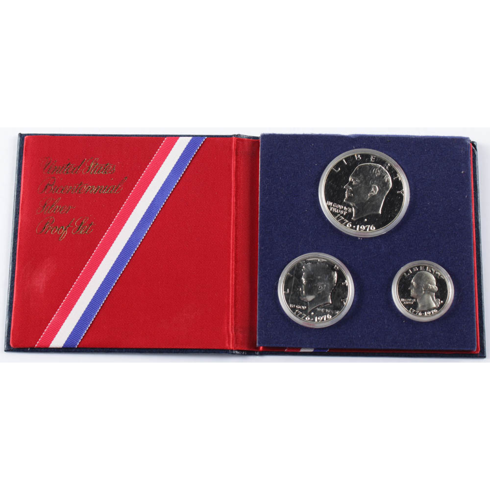 1976 United States Bicentennial Silver Proof Set with (3) Coins ...