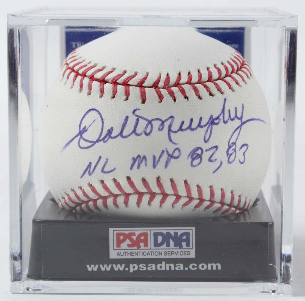 Dale Murphy Signed OML Baseball Inscribed "NL MVP 82, 83" with Display ...