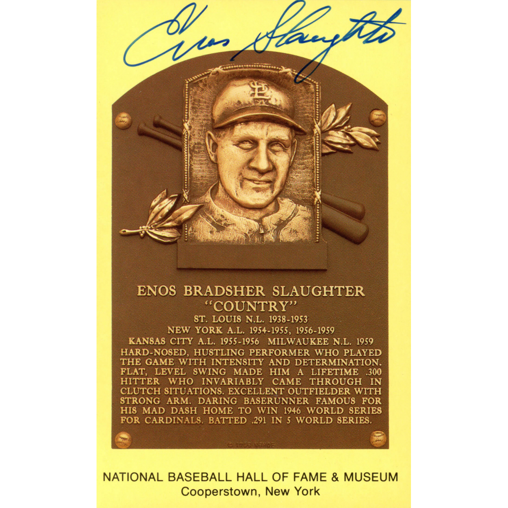 Enos Slaughter Signed Hall of Fame Plaque Postcard (JSA COA) | Pristine ...