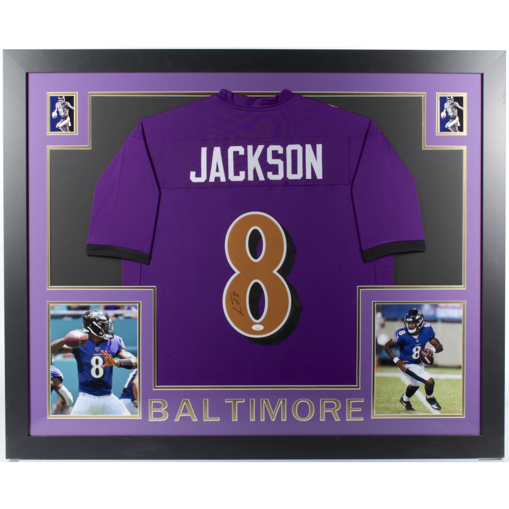 Lamar Jackson Signed 35x43 Custom Framed Jersey (JSA COA) | Pristine ...