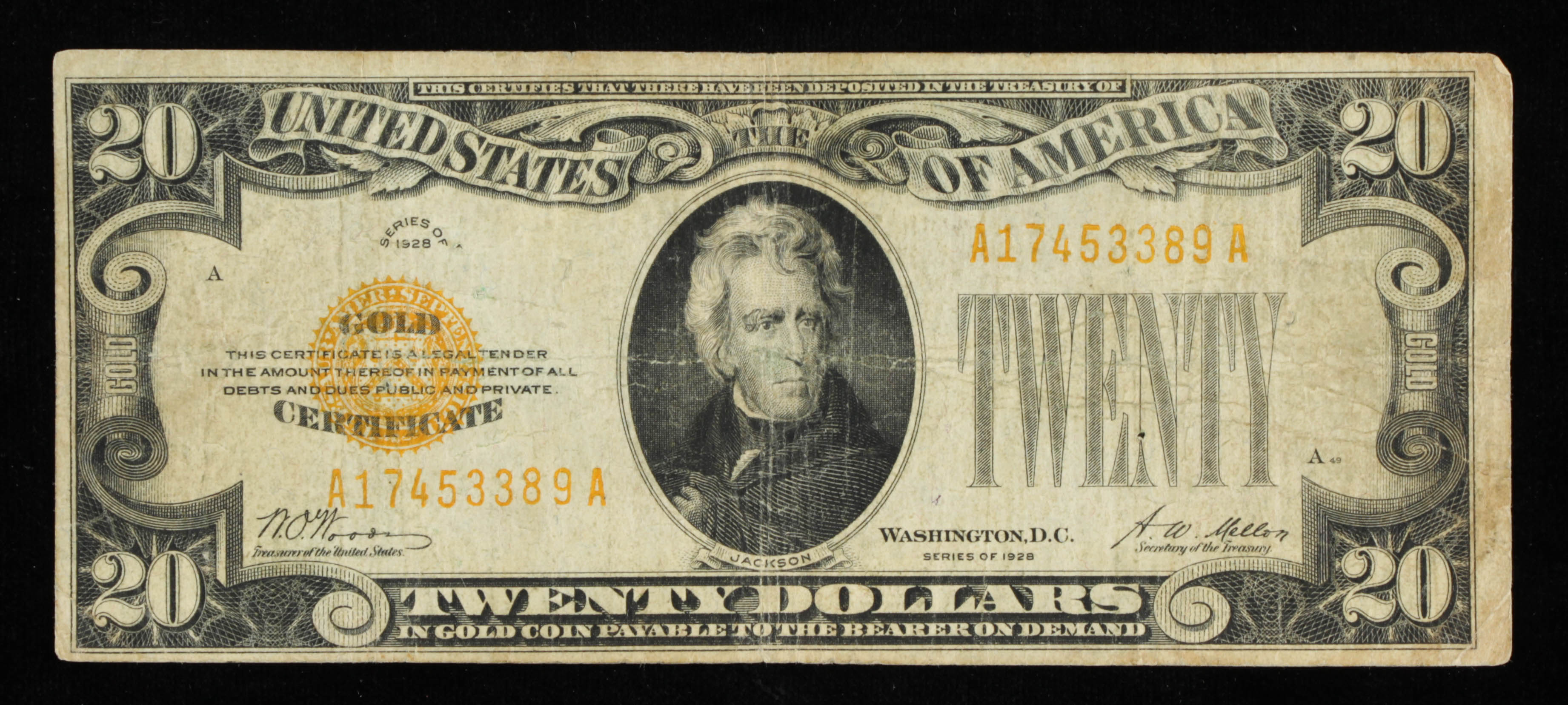 1928 $20 Twenty Dollars Gold Seal U.S. Legal Tender Note | Pristine Auction