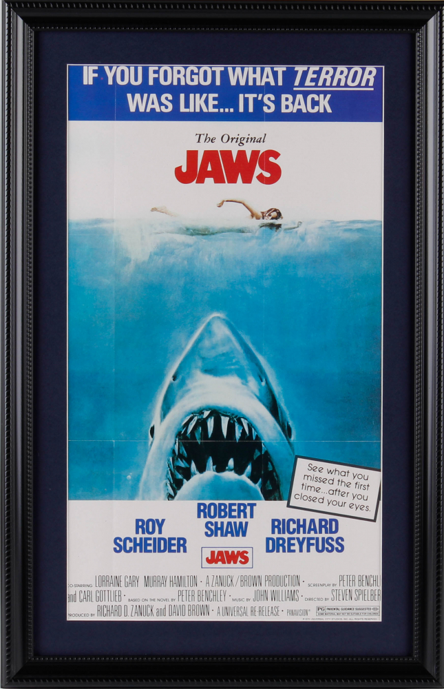"Jaws" 14.5x23 Custom Framed Movie Poster Display | Pristine Auction