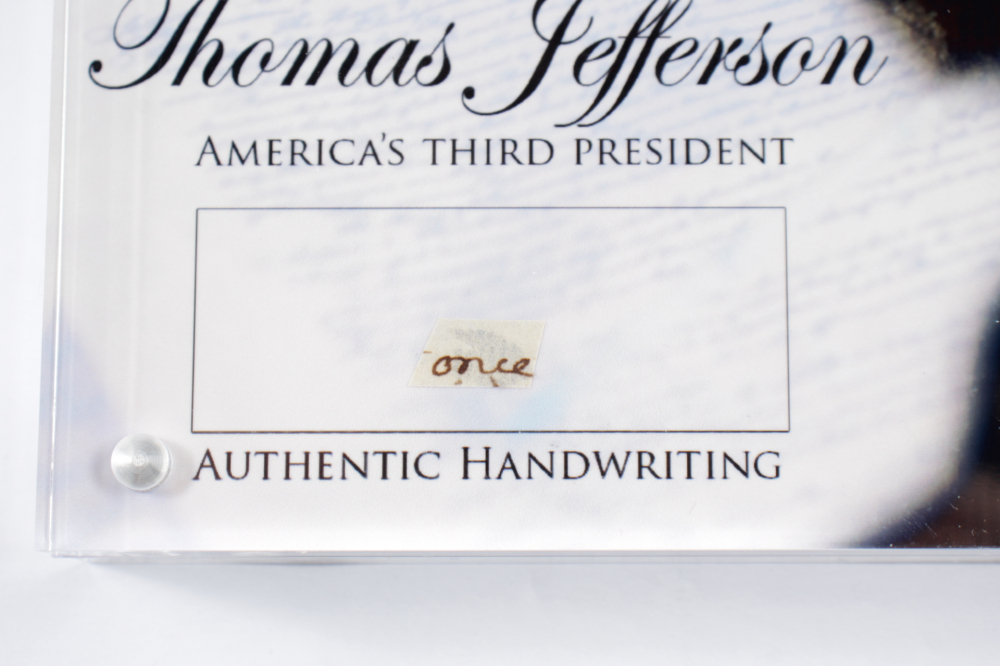 Thomas Jefferson Authentic Hand-Written Word Cut in Acrylic Display ...