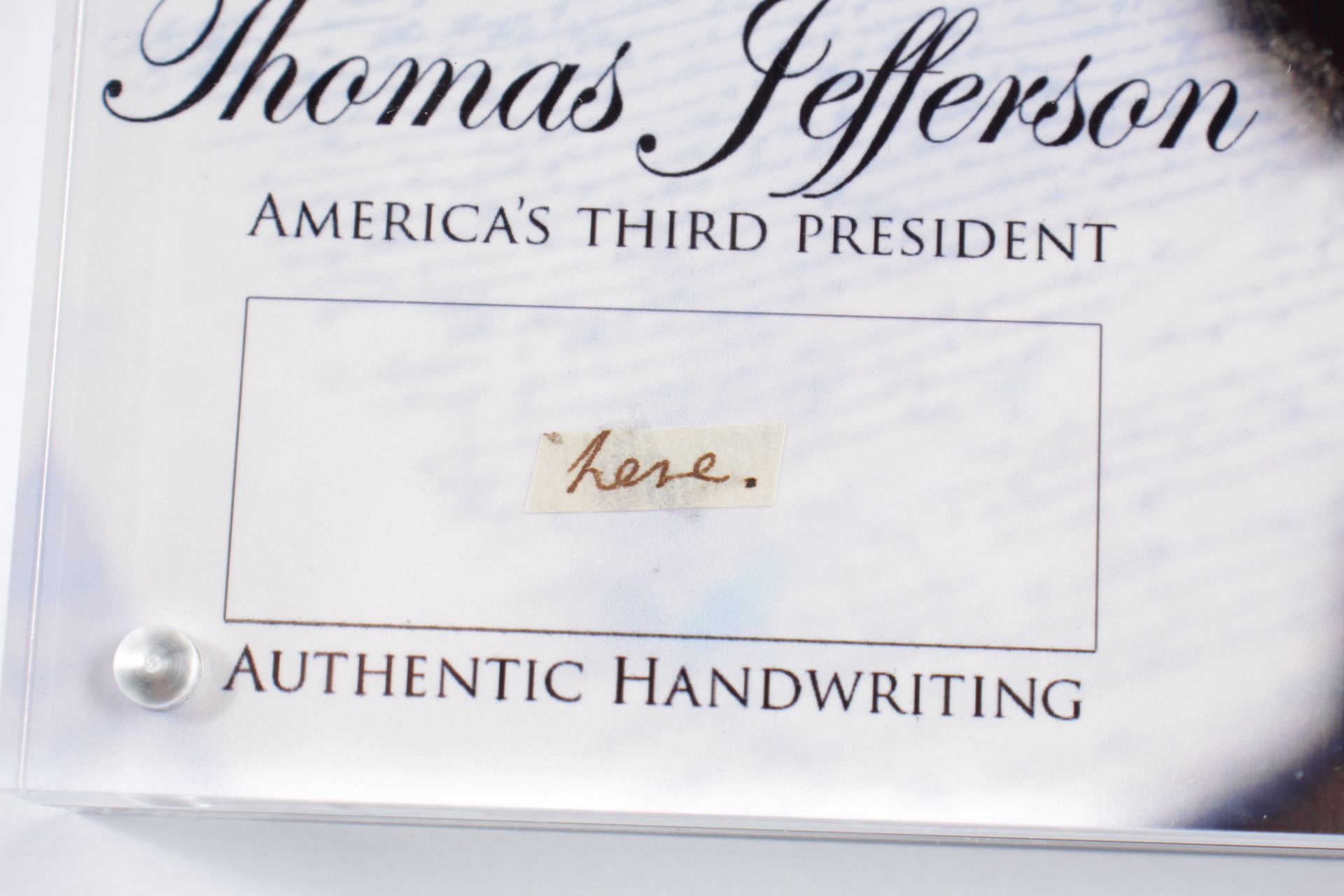 Thomas Jefferson Authentic Hand-Written Word Cut in Acrylic Display ...