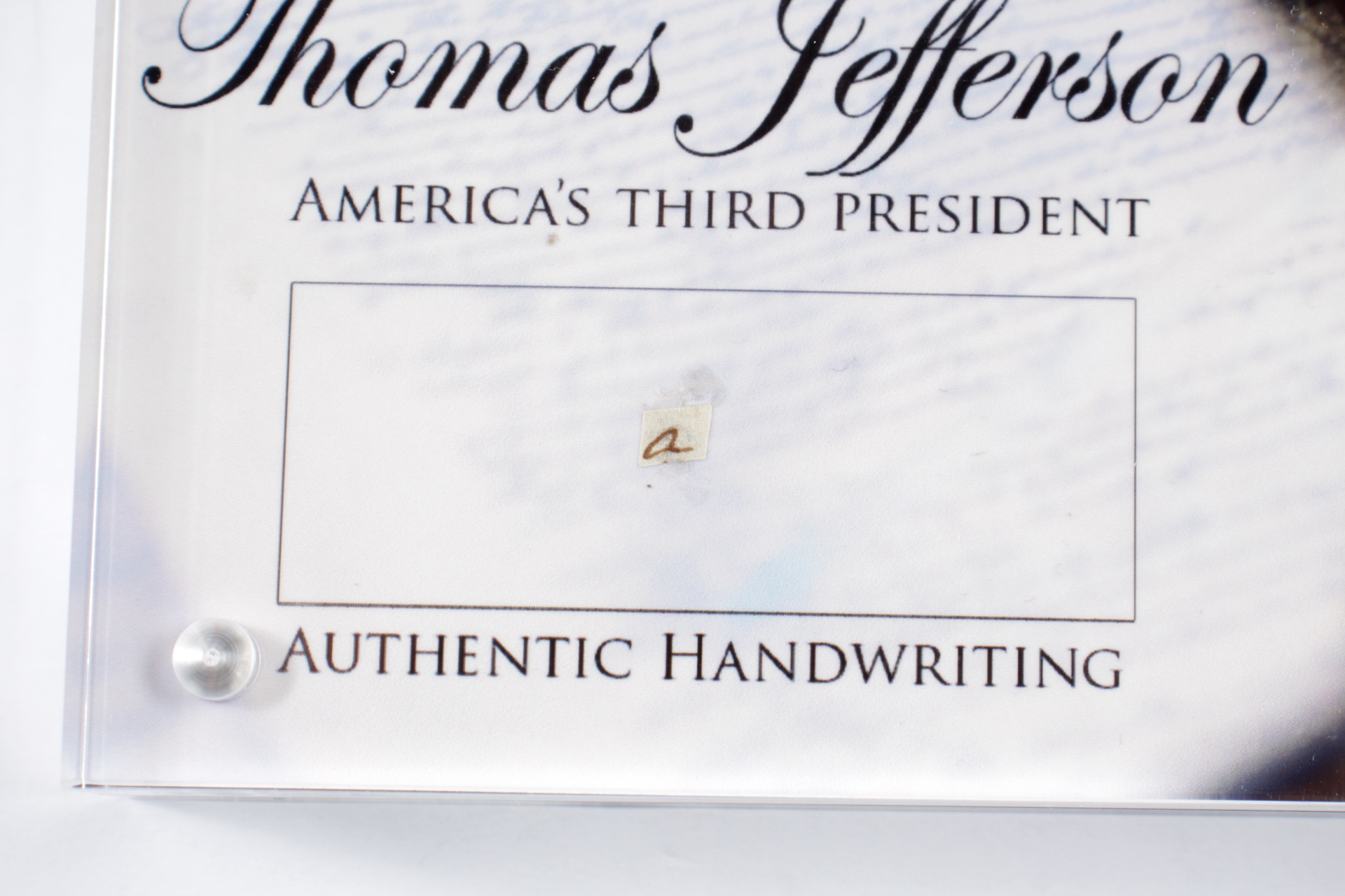 Thomas Jefferson Authentic Hand-Written Word Cut in Acrylic Display ...