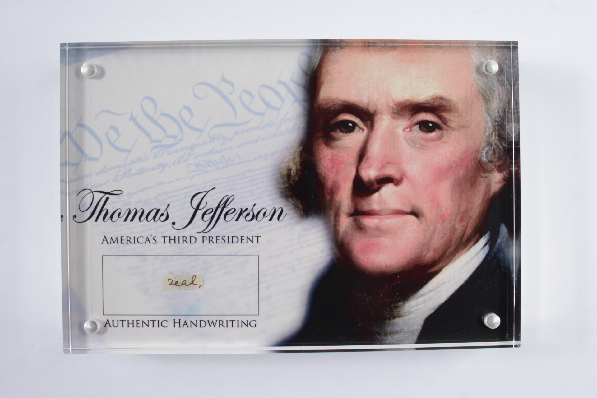 Thomas Jefferson Authentic Hand-Written Word Cut in Acrylic Display ...