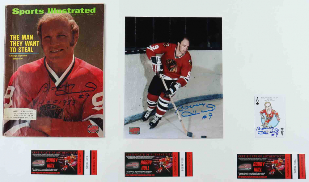 Set of (3) Bobby Hull Signed 8x10 Photo, Card, & Sports Illustrated ...