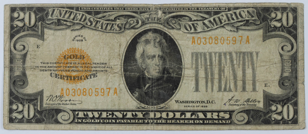 1928 $20 Twenty Dollars Gold Seal U.S. Legal Tender Note | Pristine Auction