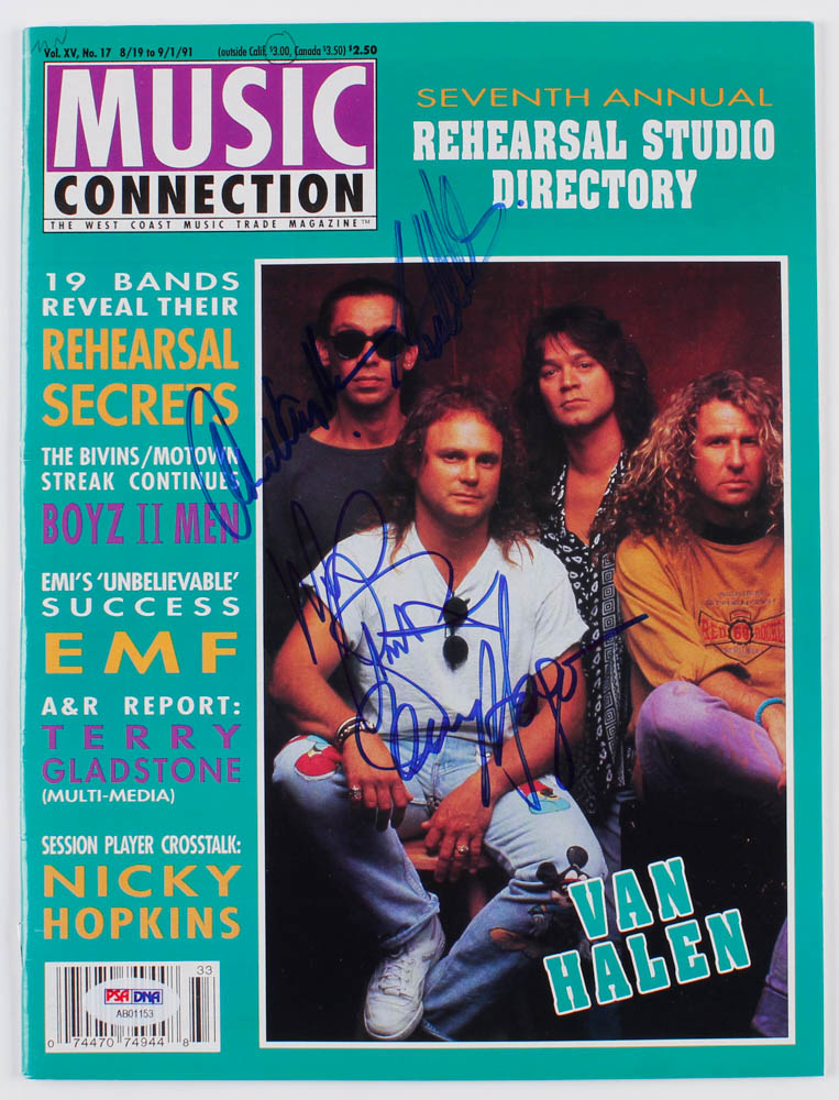1991 Music Connection Magazine Band-Signed by (4) with Eddie Van Halen, Alex Van Halen, Michael ...