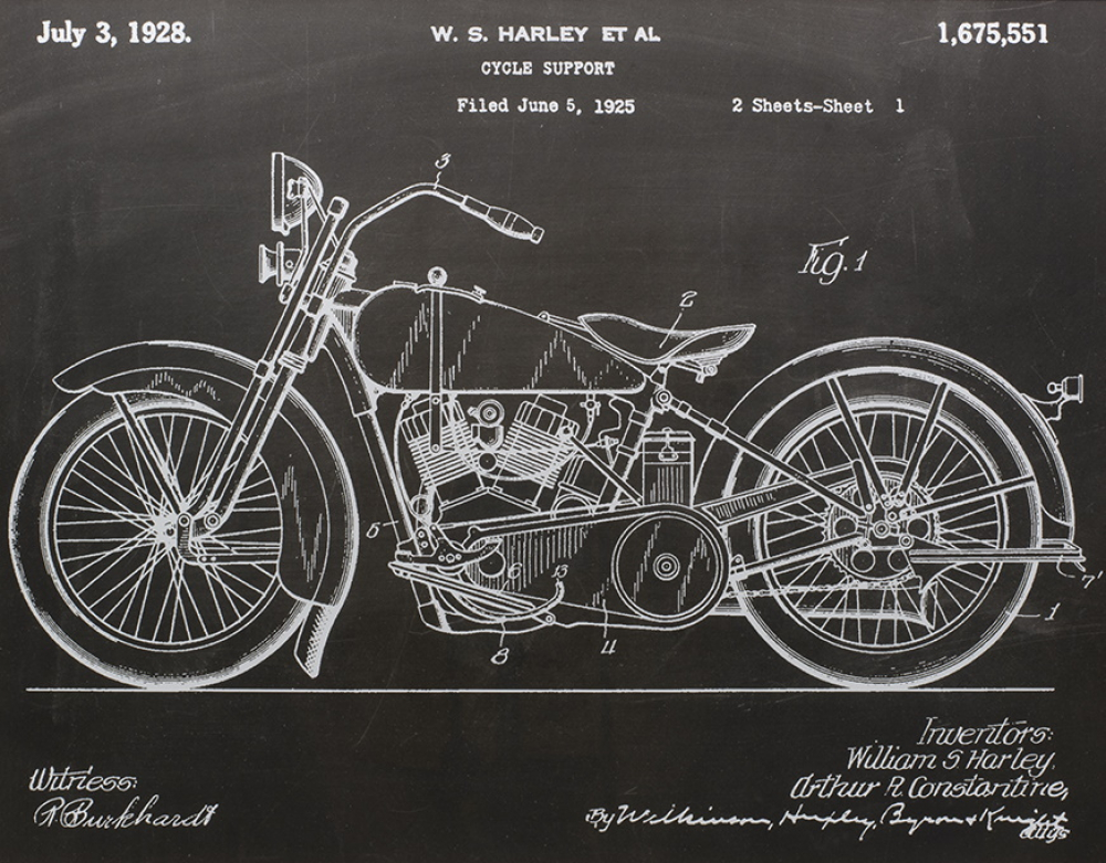 Harley Davidson Motorcycle Chalk Patent 16x20 Custom Framed Photo ...