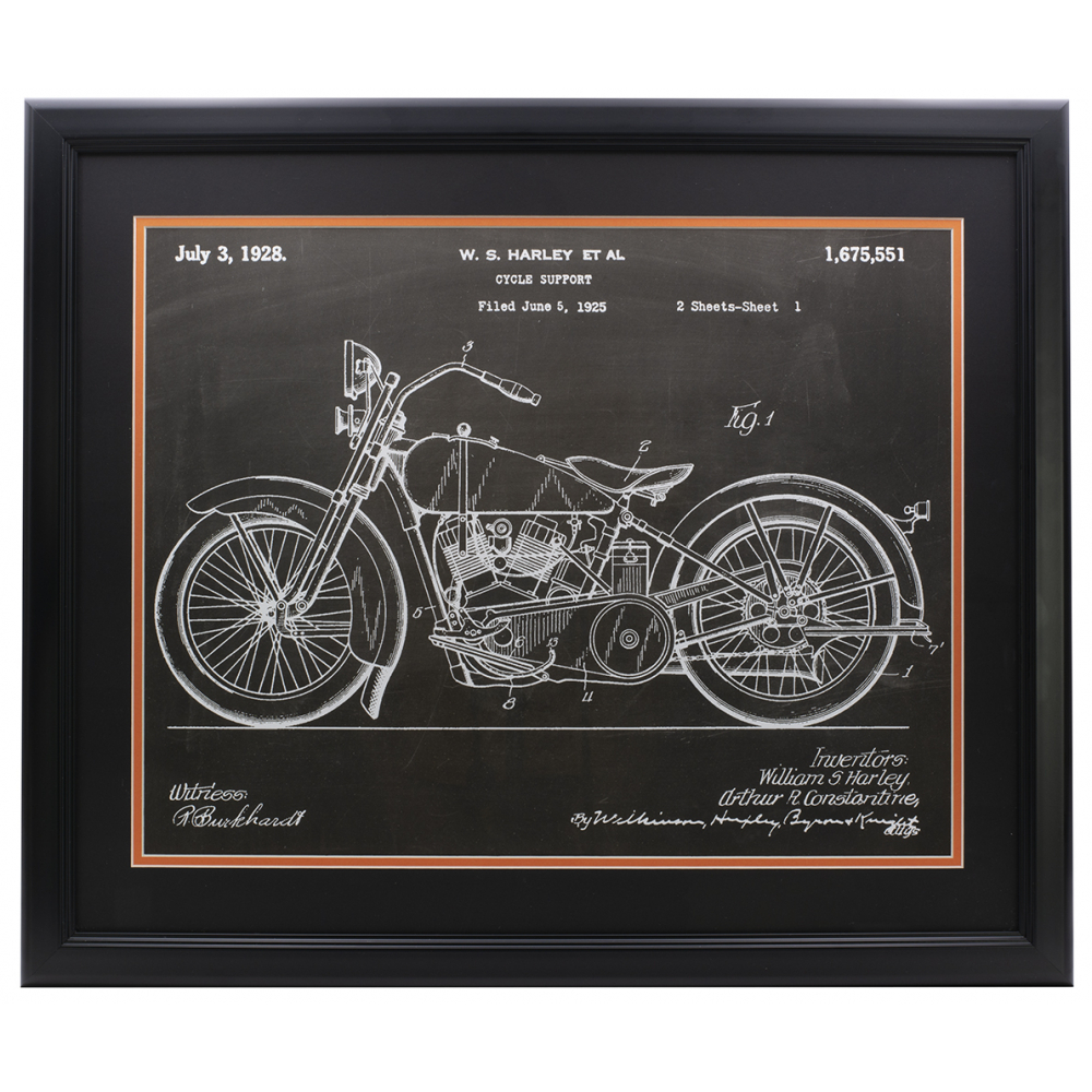 Harley Davidson Motorcycle Chalk Patent 16x20 Custom Framed Photo ...