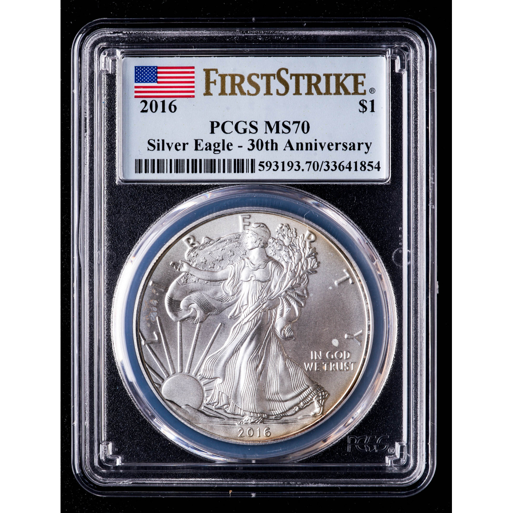 2016 American Silver Eagle $1 One Dollar Coin - First Strike, 30th Anniversary (PCGS MS70 ...