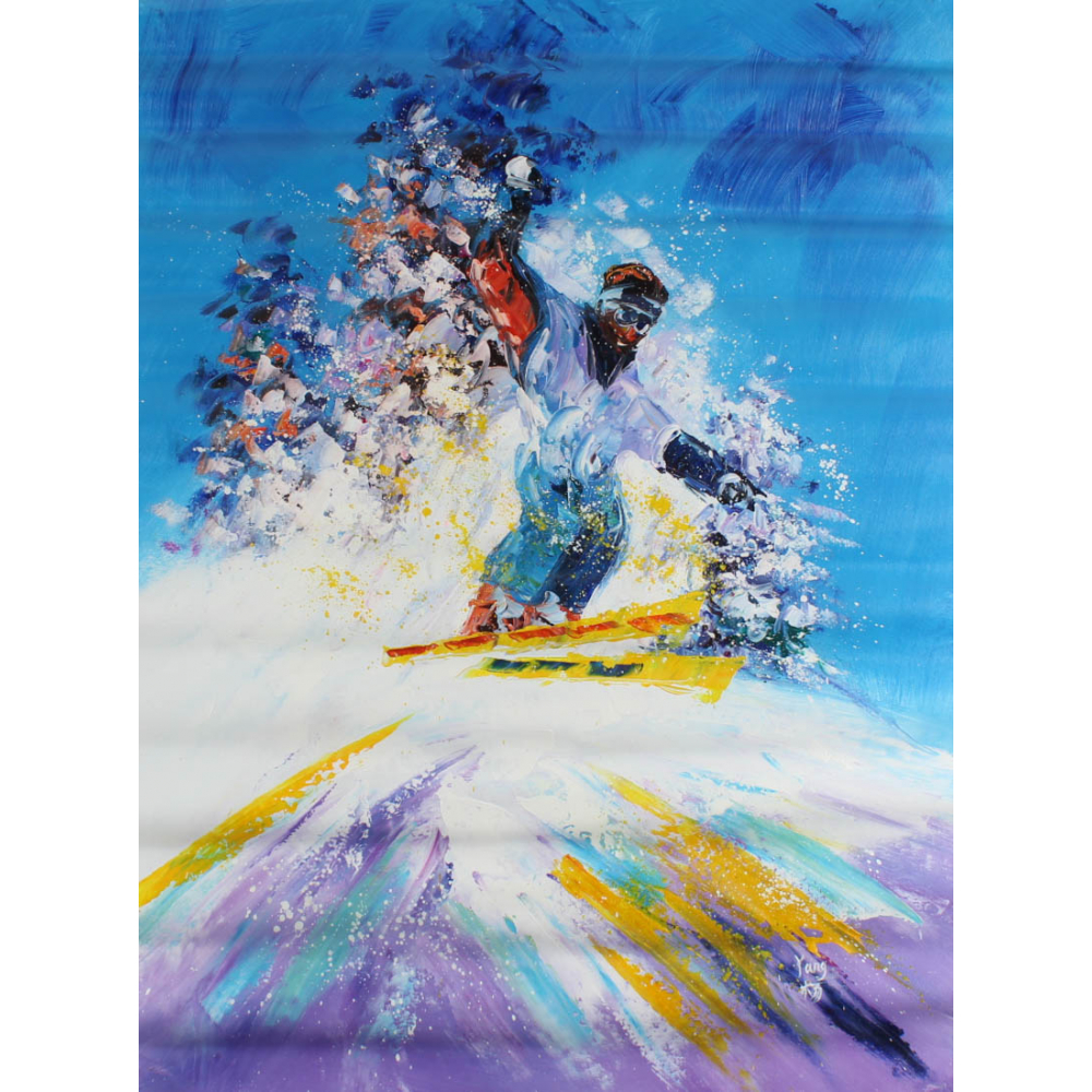 Rodney Weng Signed “Downhill Adventure” 26x35 Original Oil Panting on ...