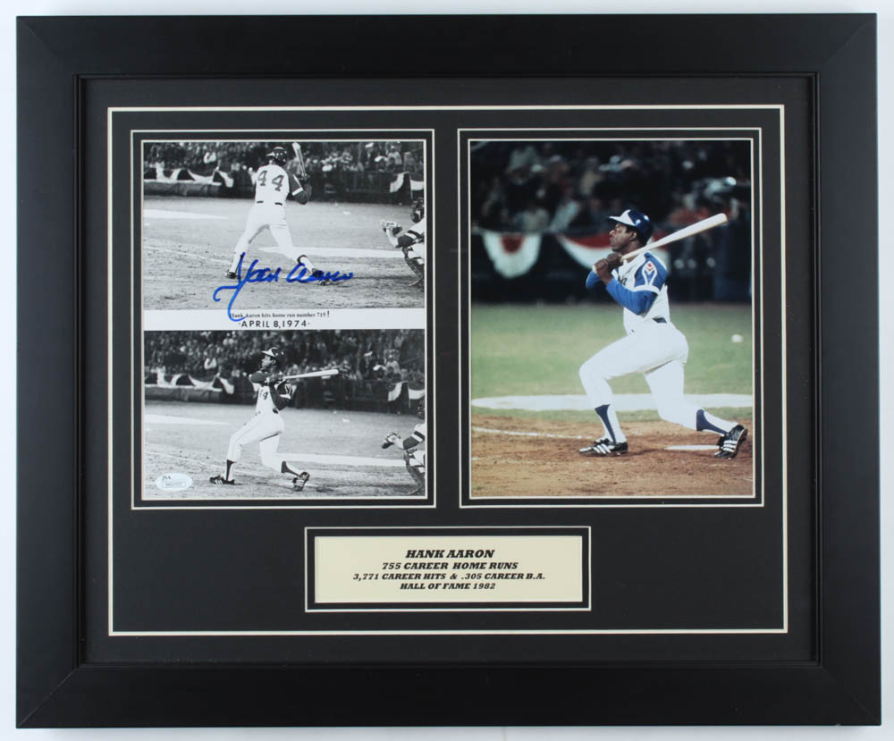 Hank Aaron Signed 19x23 Custom Framed Photo Display (JSA COA) (See ...