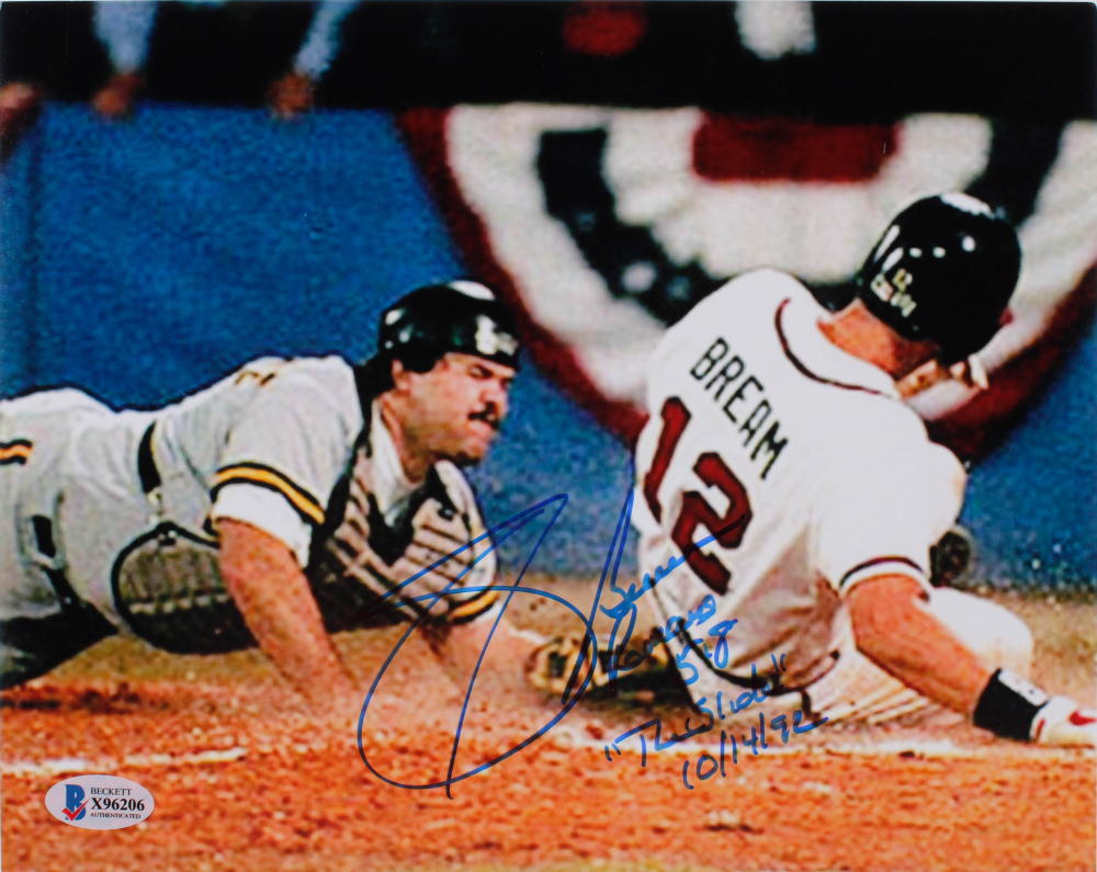 Sid Bream Signed Braves 8x10 Photo Inscribed "The Slide" & "10/14/92 ...