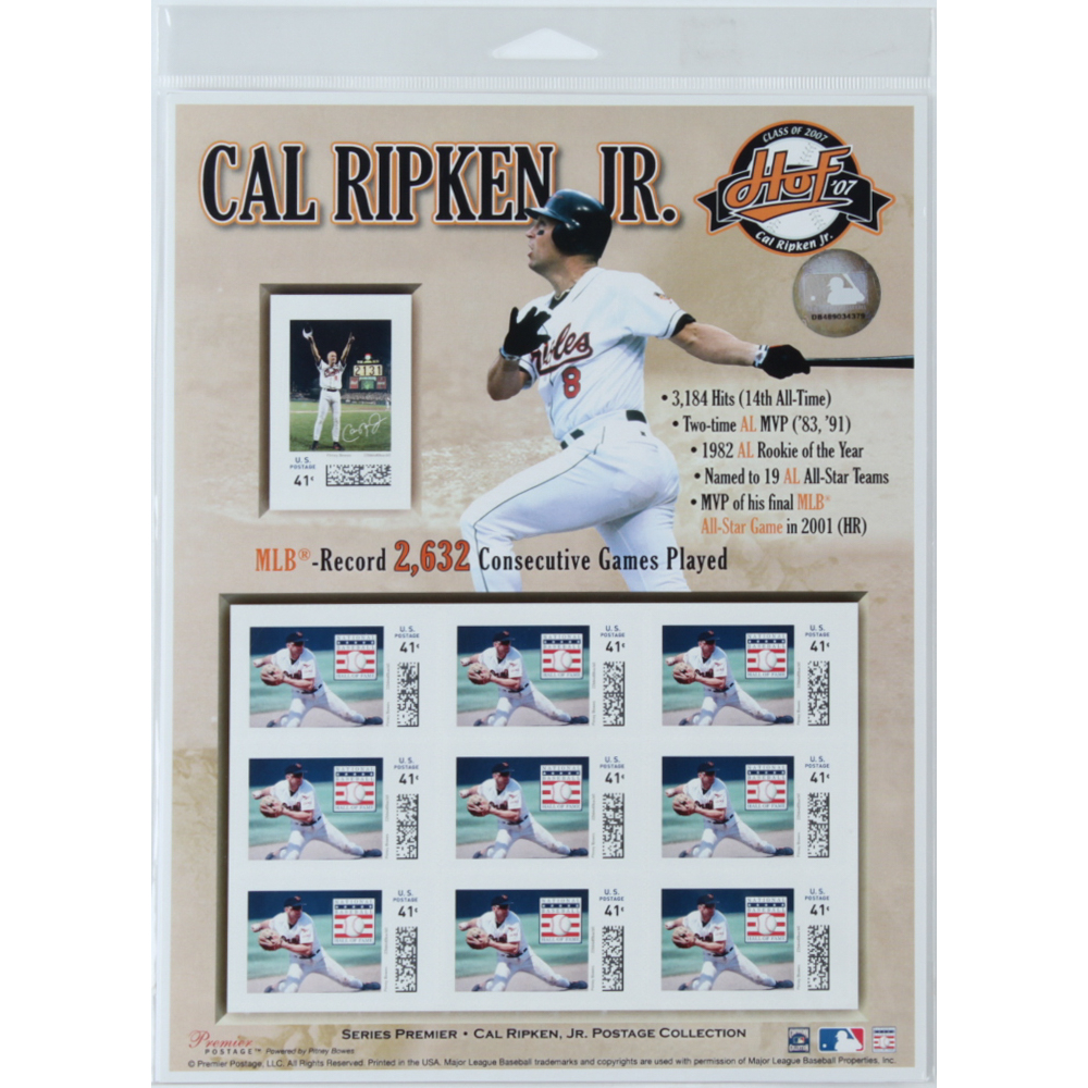 Cal Ripken Jr. 2007 Uncut Sheet of (9) Orioles Postage Stamps ...