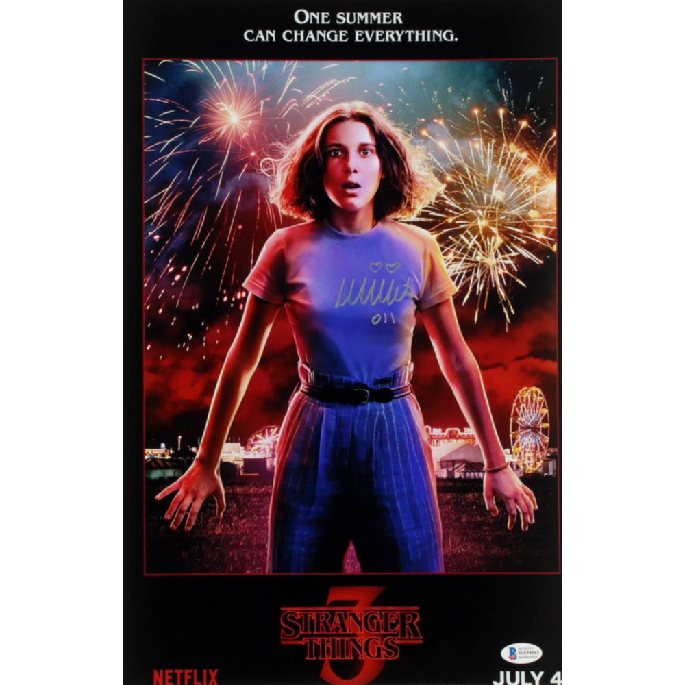 Millie Bobby Brown Signed "Stranger Things" 11x17 Print Inscribed "011 ...