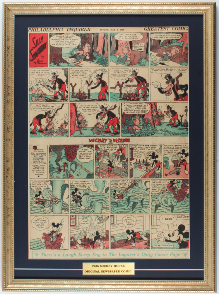 1936 Original "Mickey Mouse" Newspaper Comic Strip 19x25 Custom Framed ...