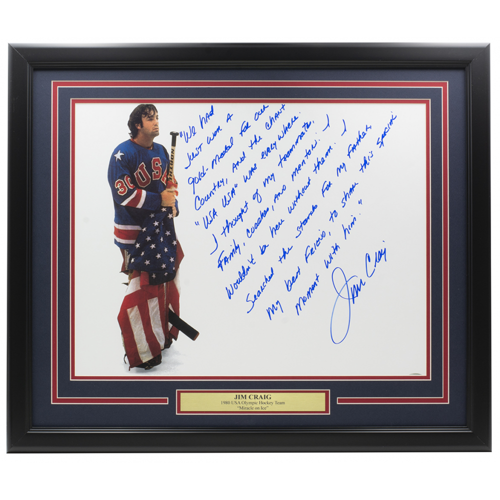 Jim Craig Signed 1980 Team USA 22x27 Custom Framed Photo Display with ...