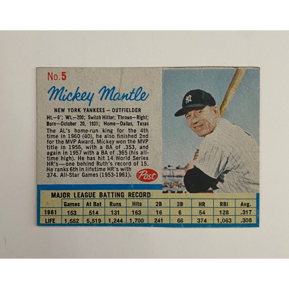 Mickey Mantle 1962 Post Cereal #5 | Pristine Auction