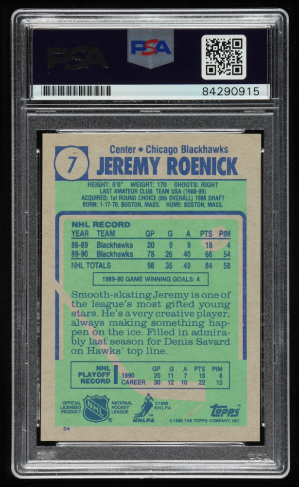 Jeremy Roenick Signed 1990-91 Topps #7 RC (PSA Encapsulated) | Pristine ...
