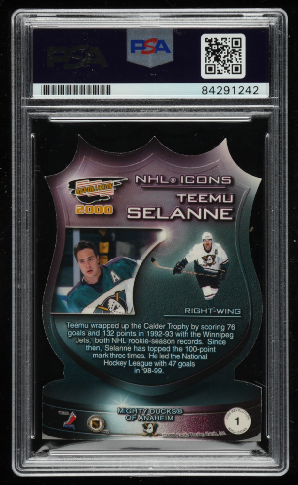 Teemu Selanne Signed 1999-00 Revolution NHL Icons #1 (PSA Encapsulated ...