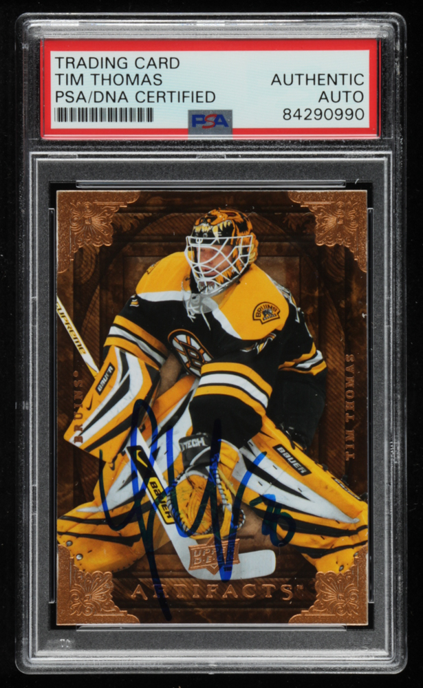 Tim Thomas Signed 2008-09 Artifacts #92 (PSA Encapsulated) | Pristine ...