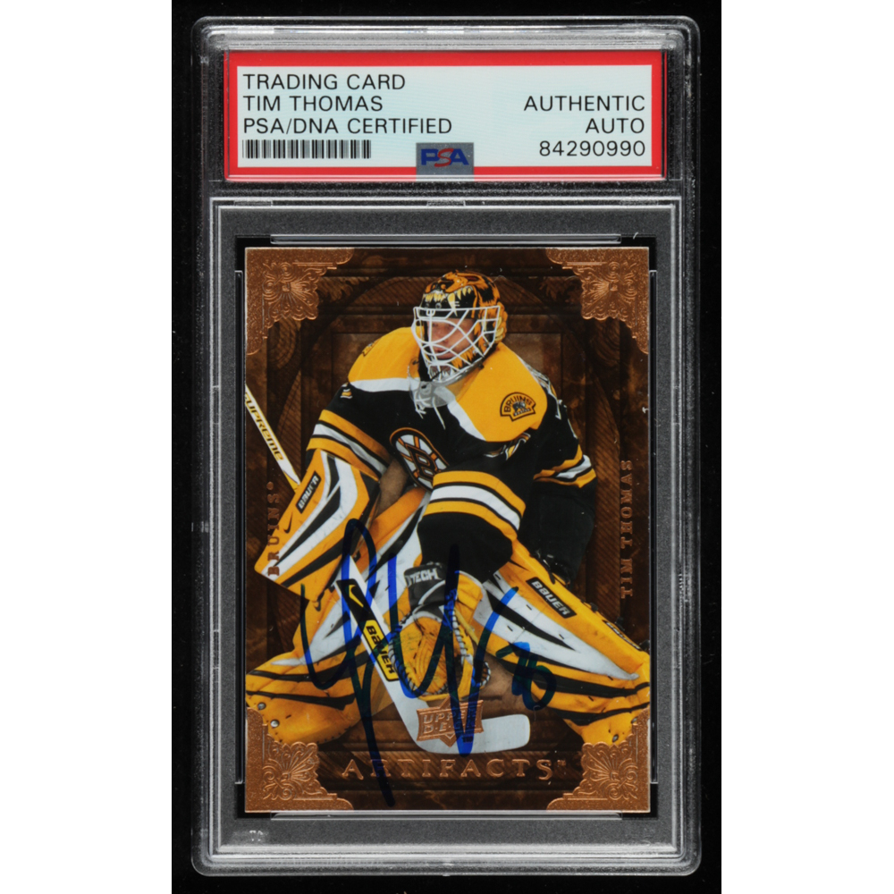 Tim Thomas Signed 2008-09 Artifacts #92 (PSA Encapsulated) | Pristine ...