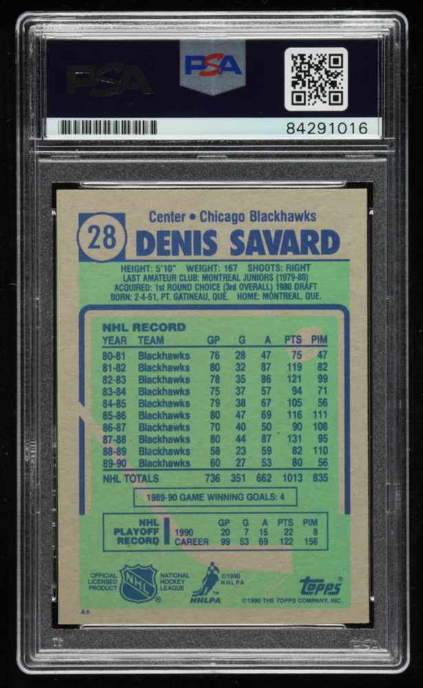 Denis Savard Signed 1990-91 Topps #28 (PSA Encapsulated) | Pristine Auction