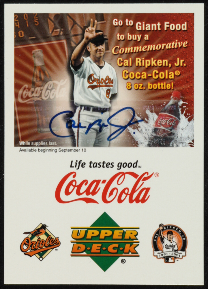 Cal Ripken Jr. Signed 2001 Upper Deck Coca-Cola Coupon Card (Beckett ...