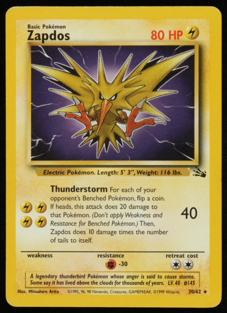 Zapdos 1999 Pokemon Fossil Unlimited Rare #28 | Pristine Auction