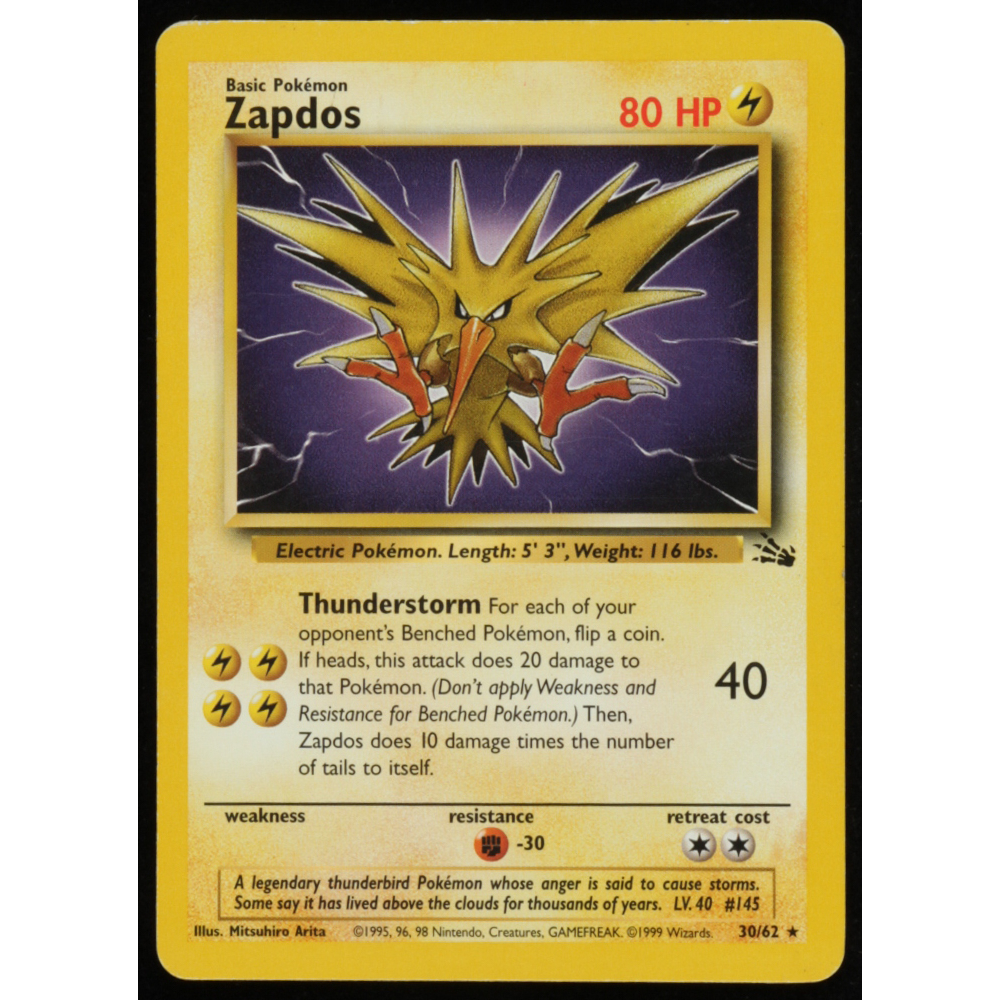 Zapdos 1999 Pokemon Fossil Unlimited Rare #28 | Pristine Auction