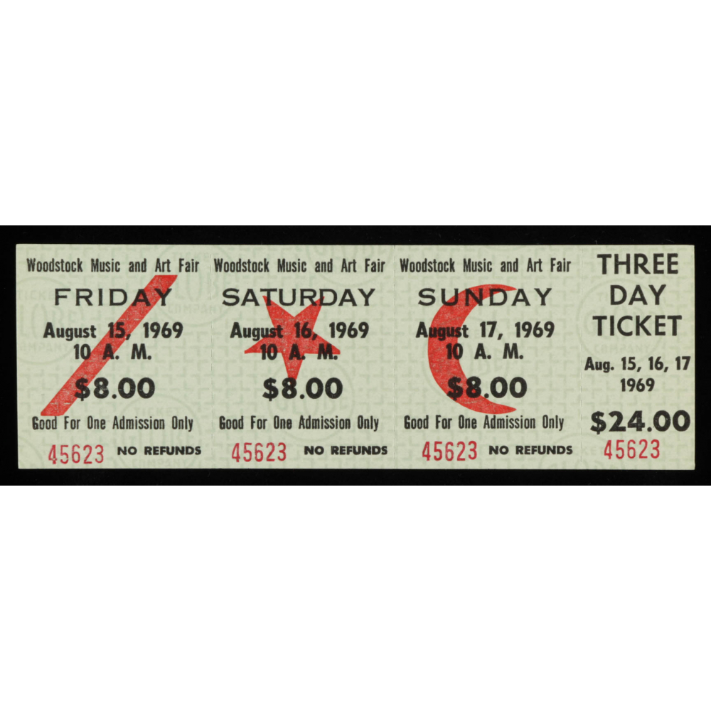 Woodstock Authentic Three Day Unused Ticket from August 15, 16, 17 ...