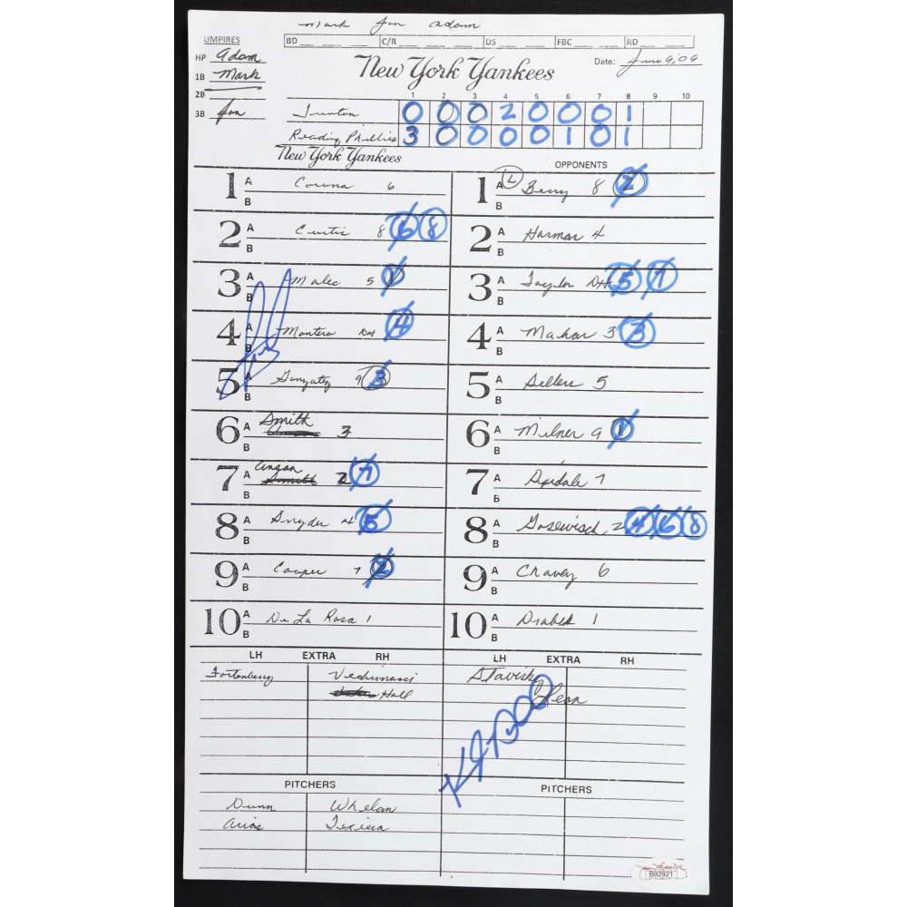 Jesus Montero & Kyle Drabek Signed Yankees Batting Order Lineup Card ...