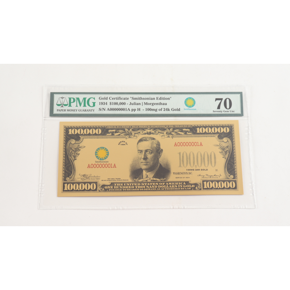 1934 $100,000 "Smithsonian Edition" Gold Certificate (PMG 70 ...
