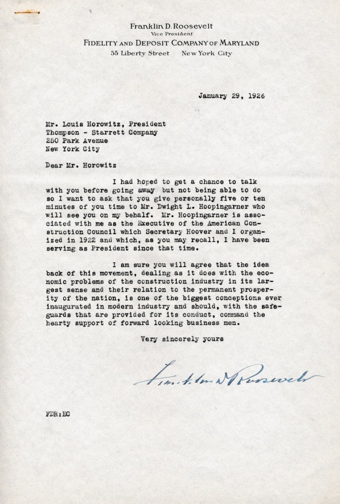 Franklin D. Roosevelt Signed Vintage 1926 Typed Letter with Original ...
